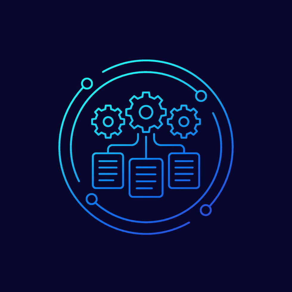 data management icon with documents and gears, linear design 59366471 ...