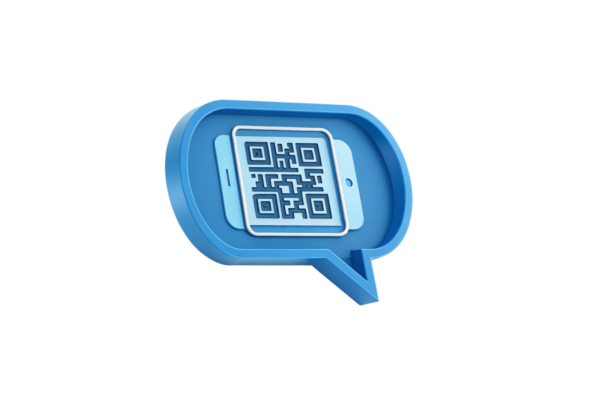Speech bubble showcasing a QR code displayed on a smartphone screen, representing mobile access ...