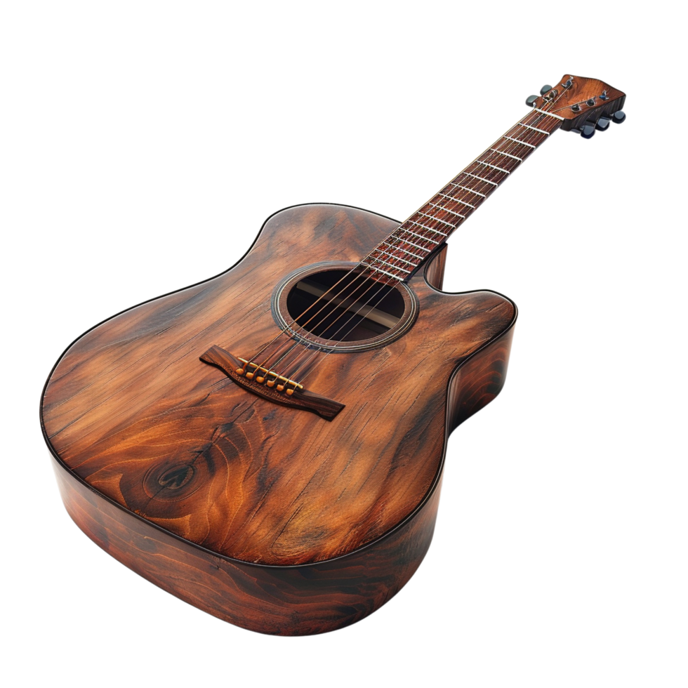 Classic Acoustic Guitar with Elegant Curves and Rich Wood Tones Isolated on Transparent ...