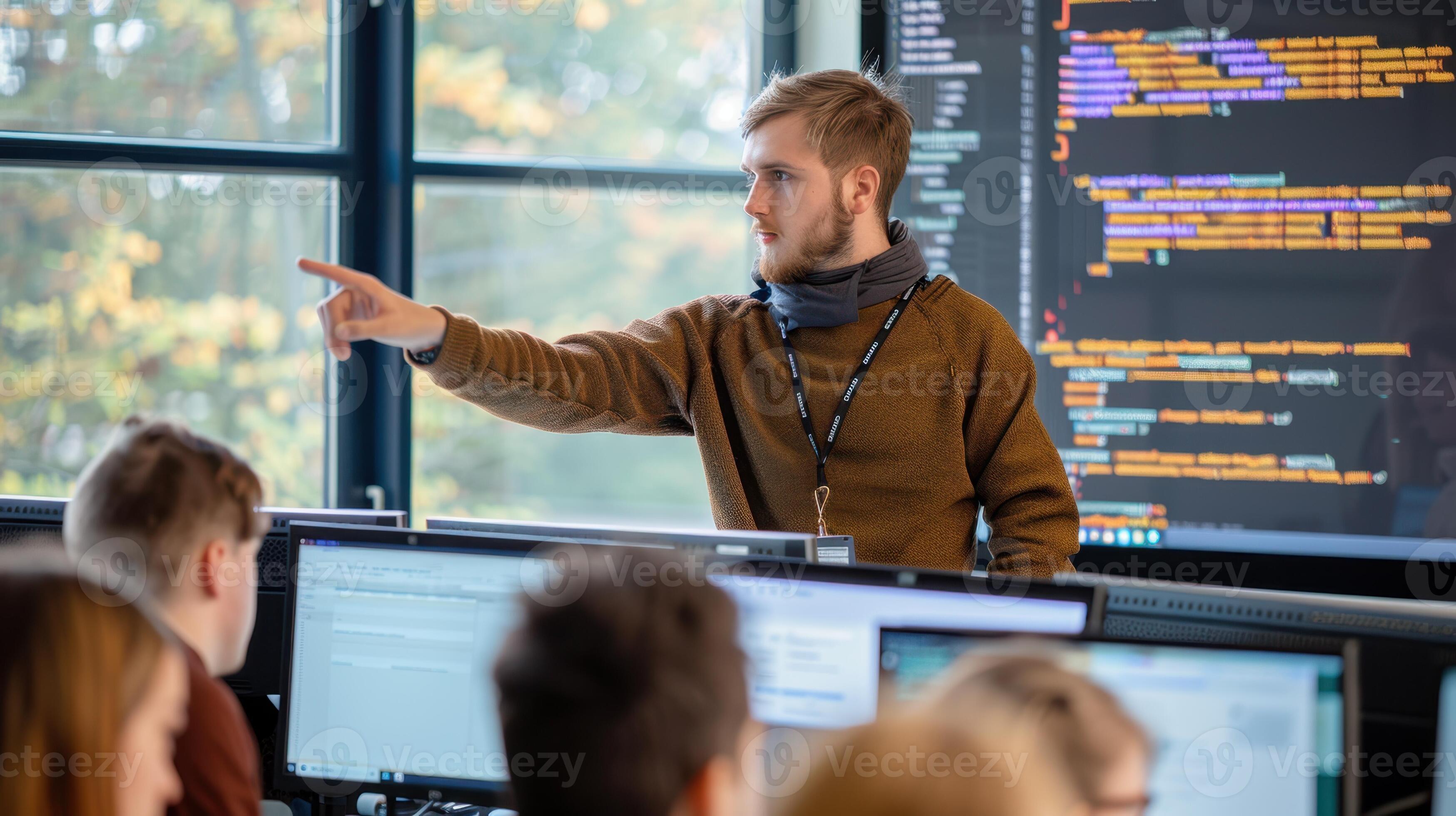 The Instructor in Coding Class 59391817 Stock Photo at Vecteezy