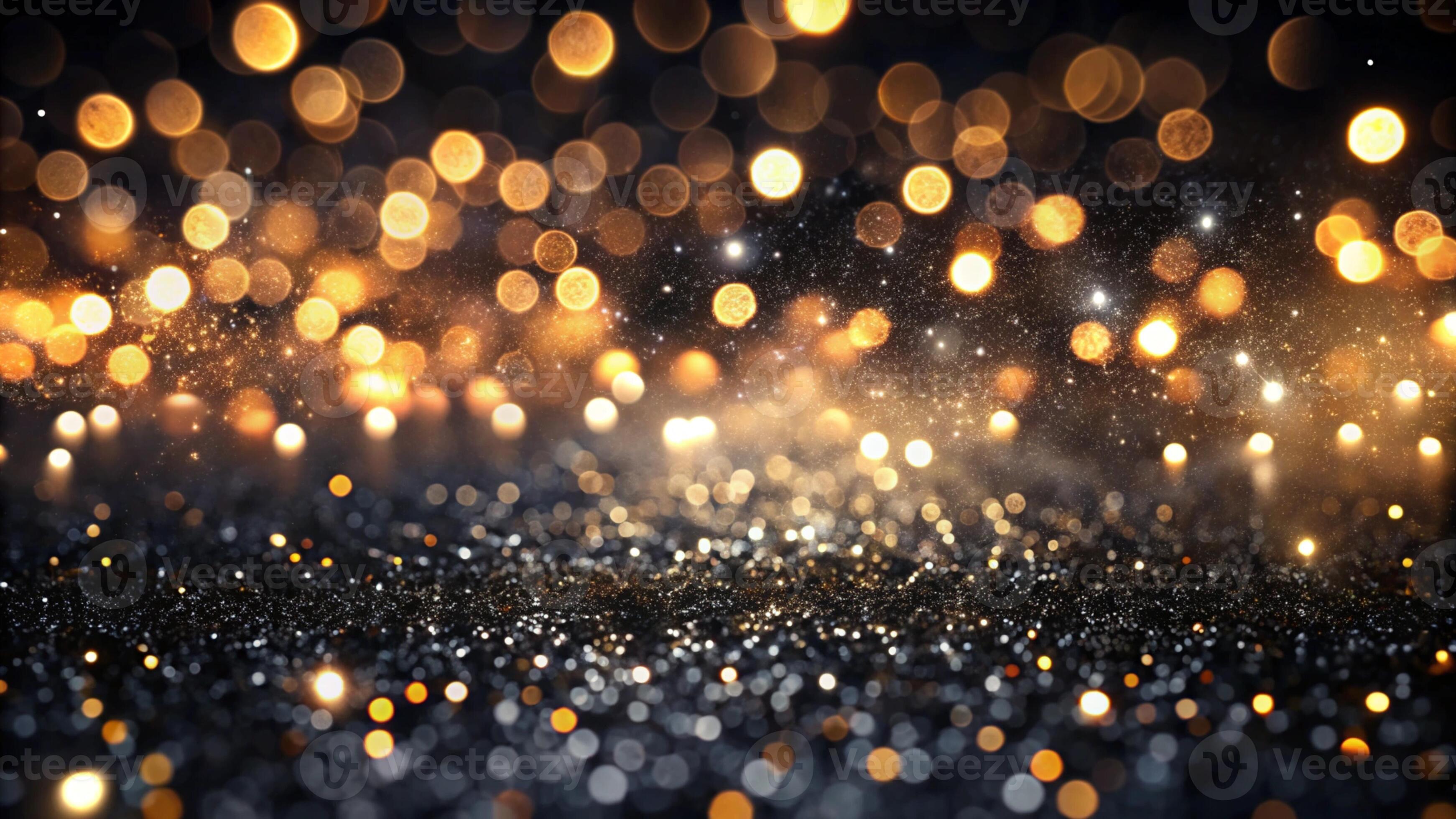 Black background, gold star glitter, gold star glitter background and bokeh blur, illustration ...