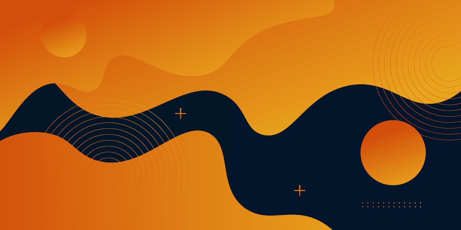 Abstract 3D wave background with orange fluid shapes on dark blue background. Simple fluid wave ...