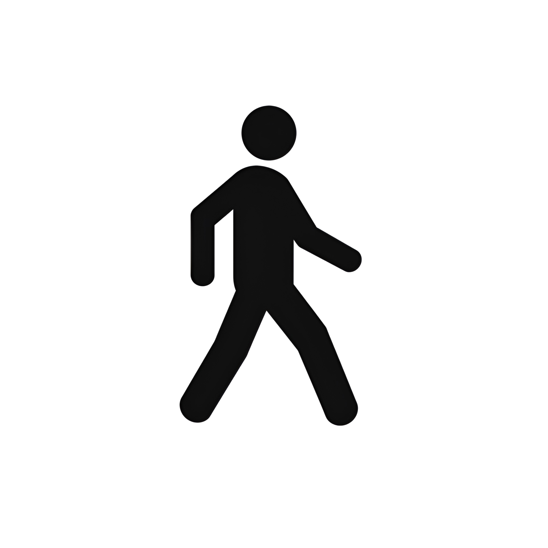 Silhouette of a person walking symbol on a white setting with simple design and rounded edges ...