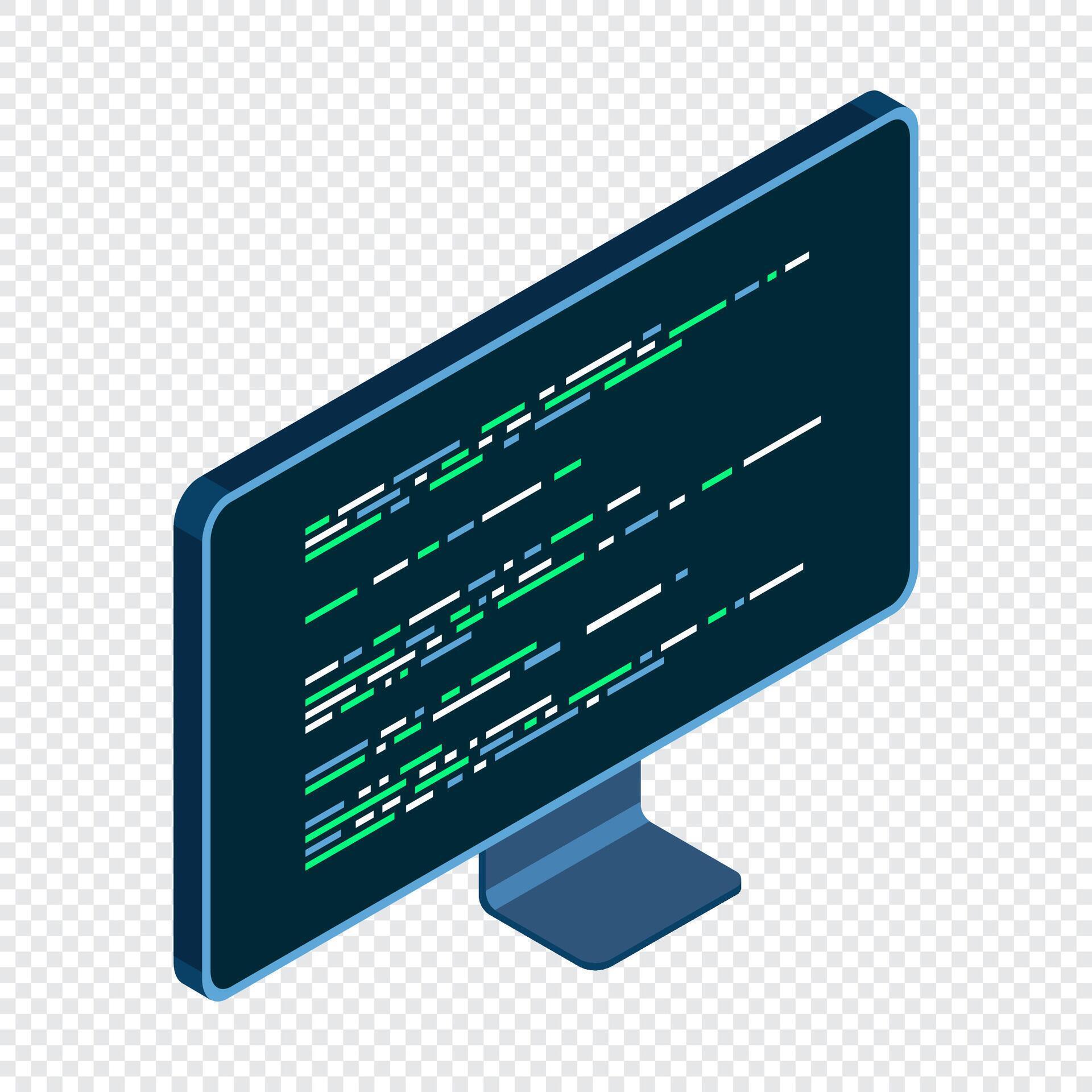Isometric Monitor Computer Monitor Isometric Desktop Program Code On A Monitor Screen Modern
