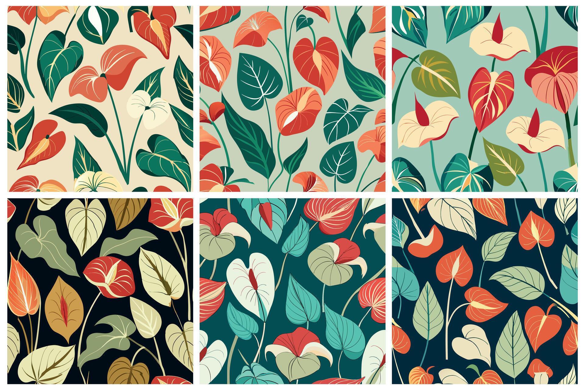 A set of six different leaf patterns 59475734 Vector Art at Vecteezy