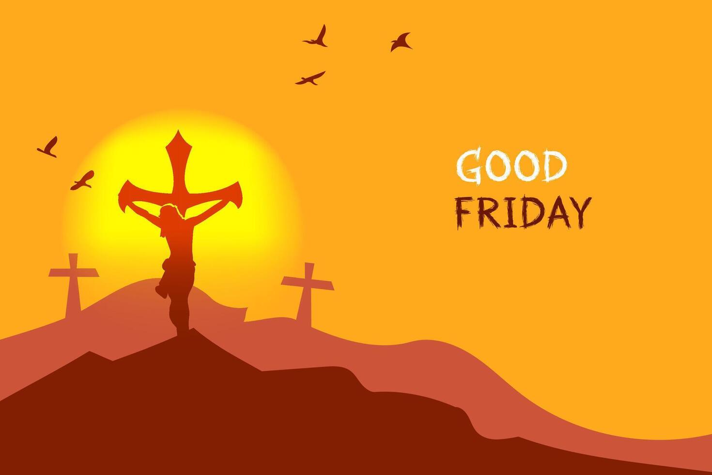 Good Friday Sunset Silhouette Crucifixion, Cross, Hills, Birds 59482778 ...