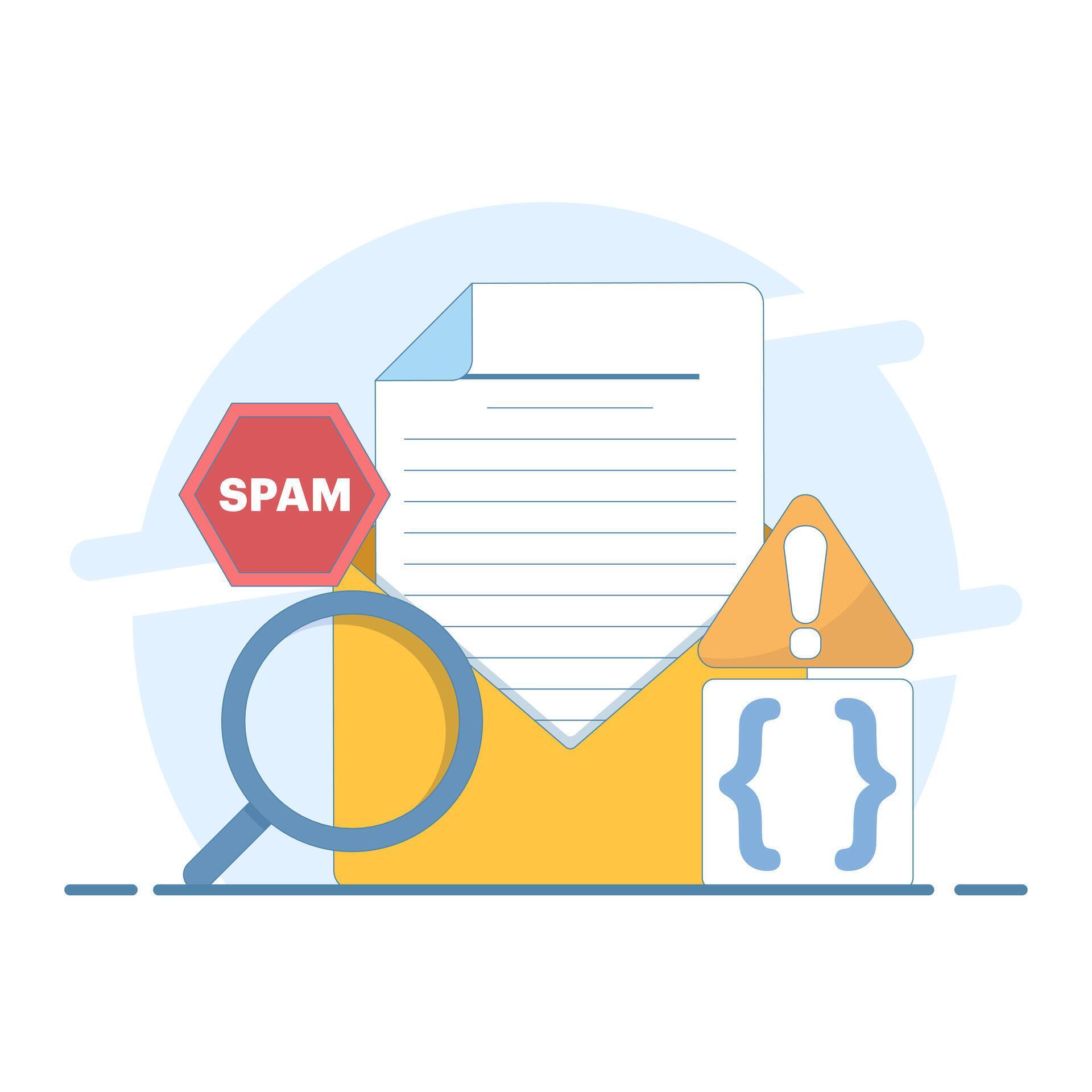 Spam email concept set enlarged bug email warning sign on computer monitor screen. Laptop with ...