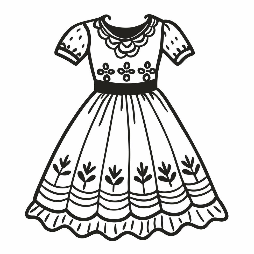 Hand Drawn Floral Dress Illustration Elegant Black and White Fashion Design 59493008 Vector Art ...