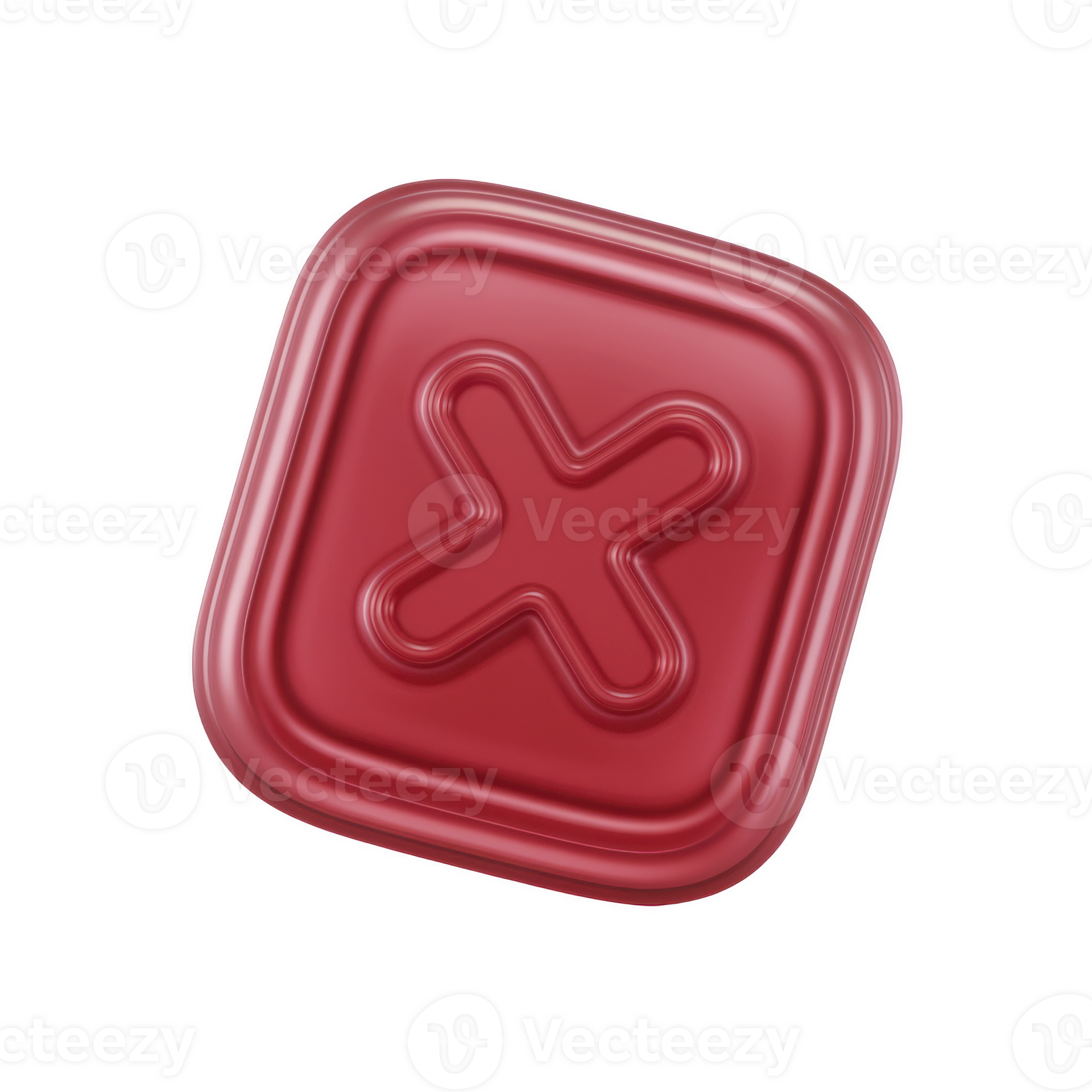 3D red error icon with embossed cross symbol, representing cancellation, rejection, denial ...