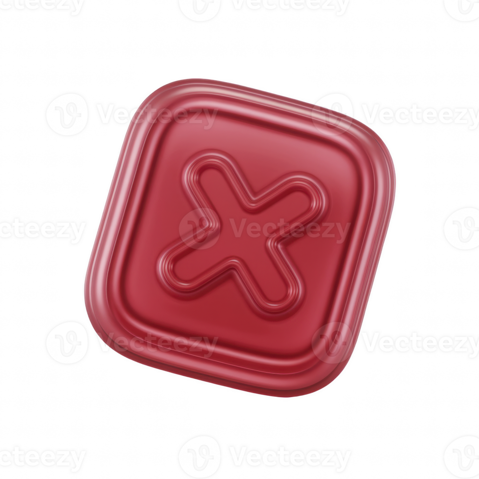 3D red error icon with embossed cross symbol, representing cancellation ...