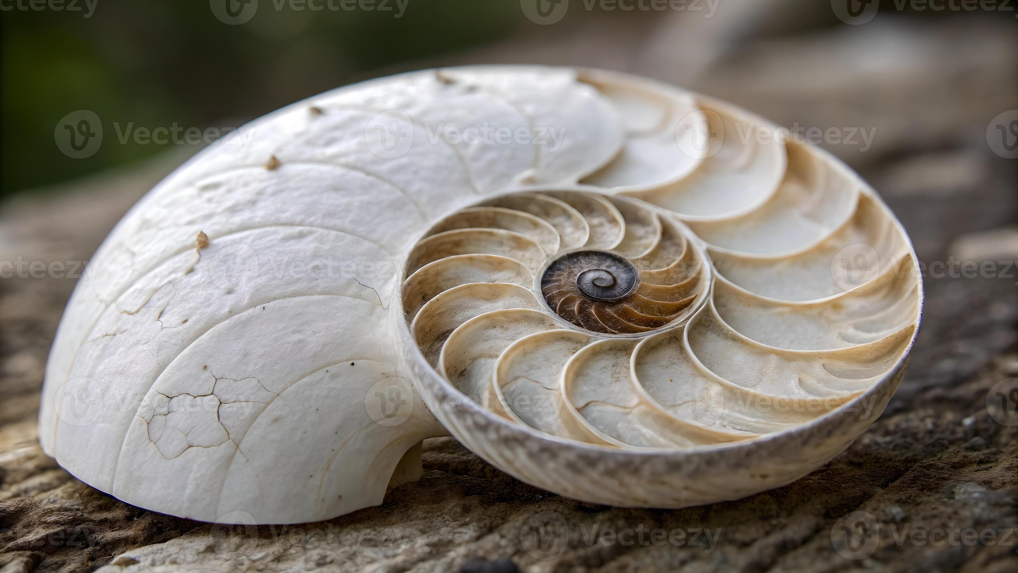 intrincadamente detallado nautilo cáscara exhibiendo el fibonacci ...