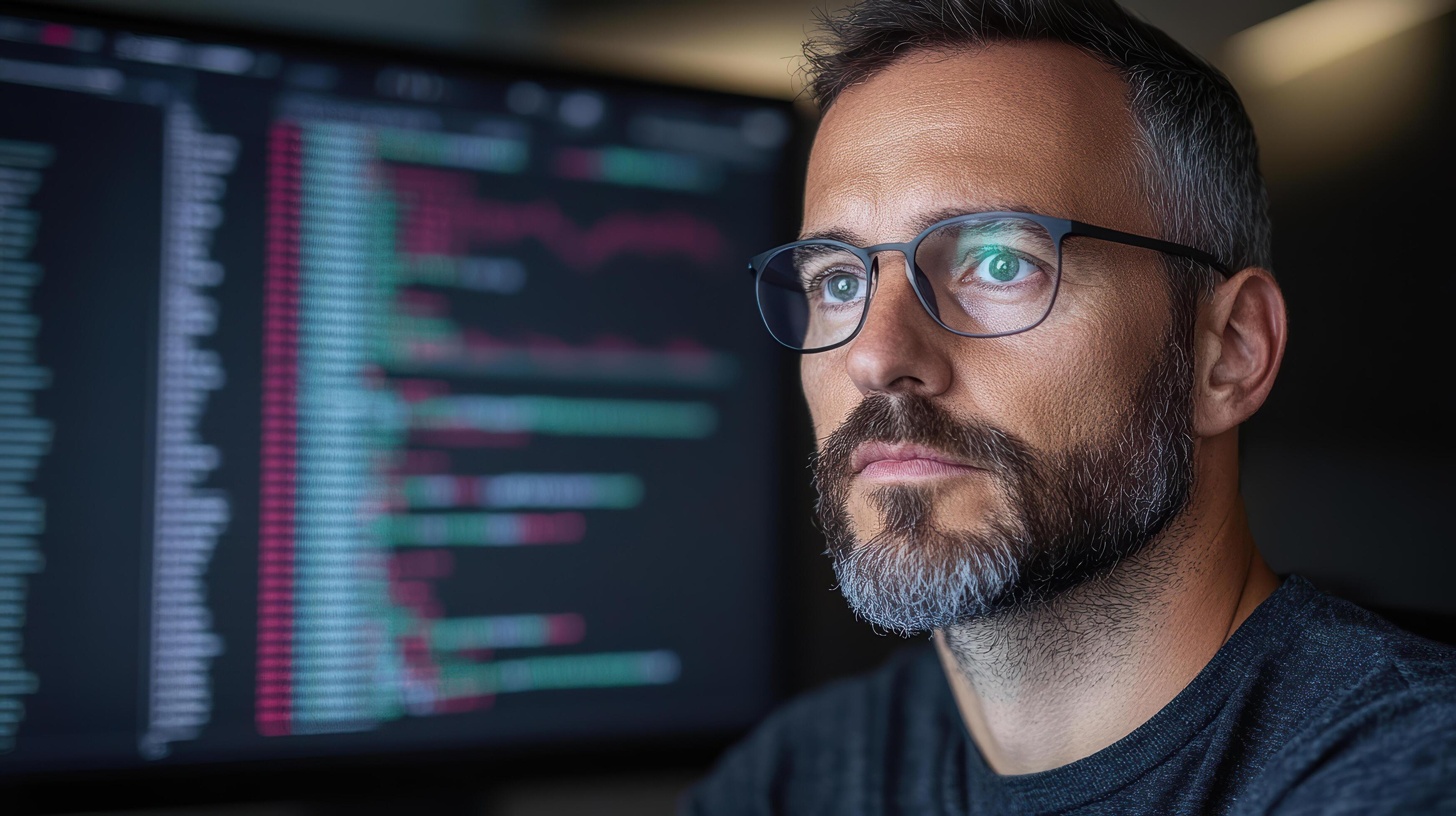 focused data scientist analyzing complex algorithms on computer screen 59516295 Stock Photo at ...