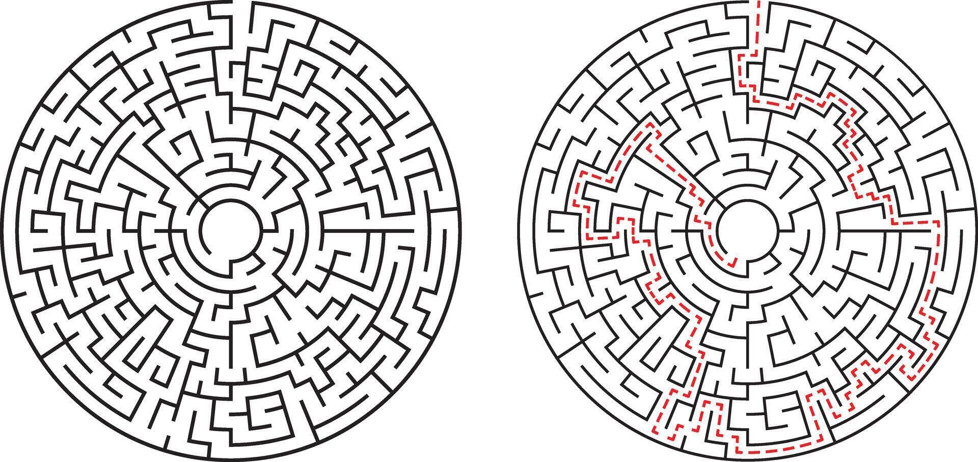 Circular Maze Puzzle Solution Pathfinding, Labyrinth, Game, Challenge, Design 59531984 Vector ...