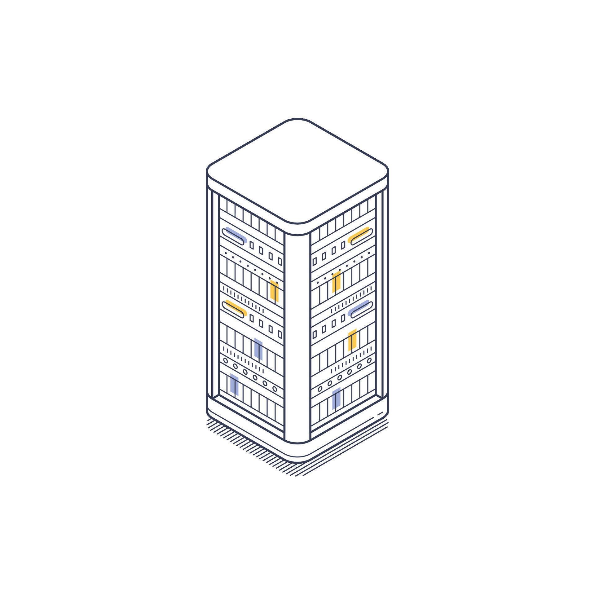 Visual representation of a server structure in isometric line style for ...