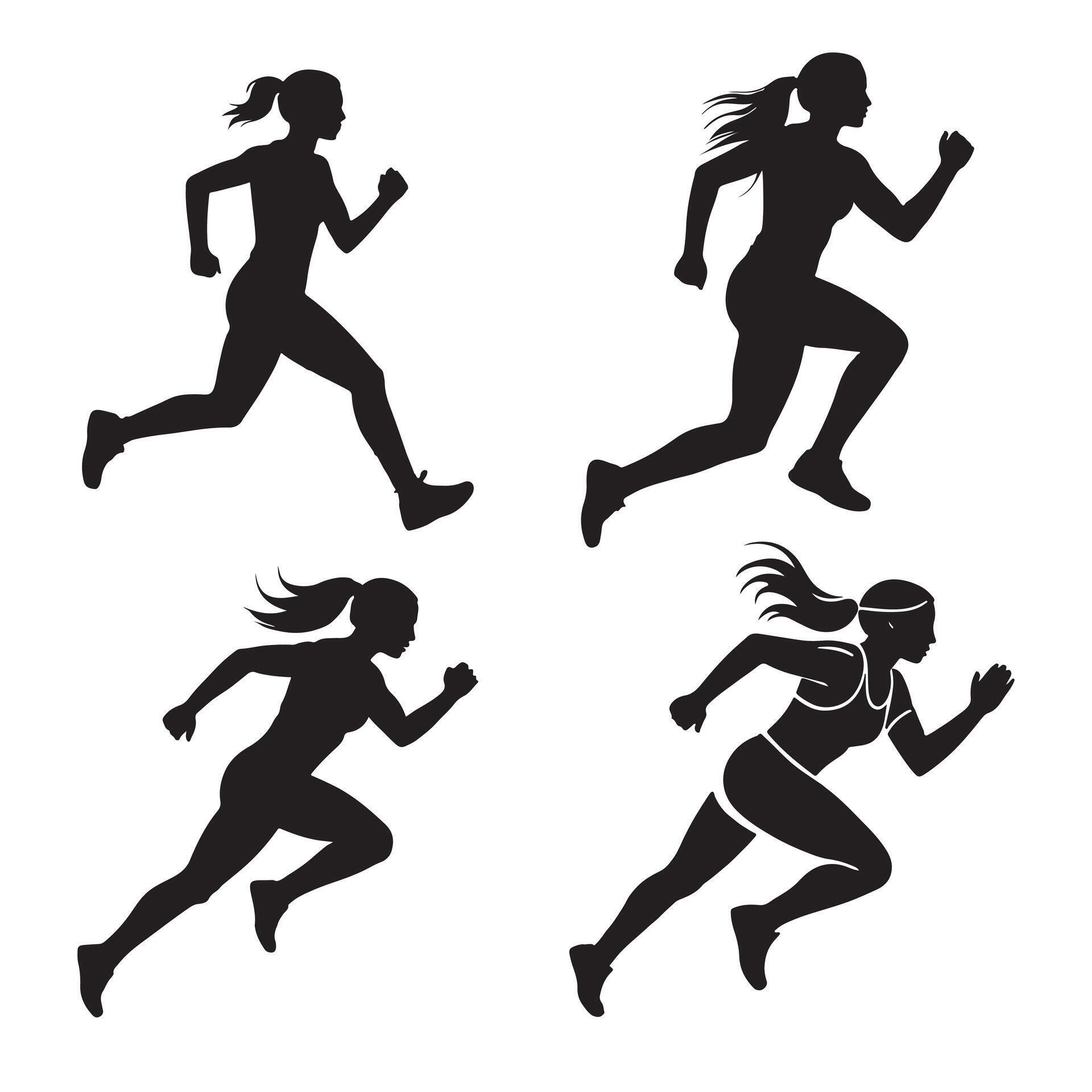 Four Silhouettes of Women Running 59536477 Vector Art at Vecteezy