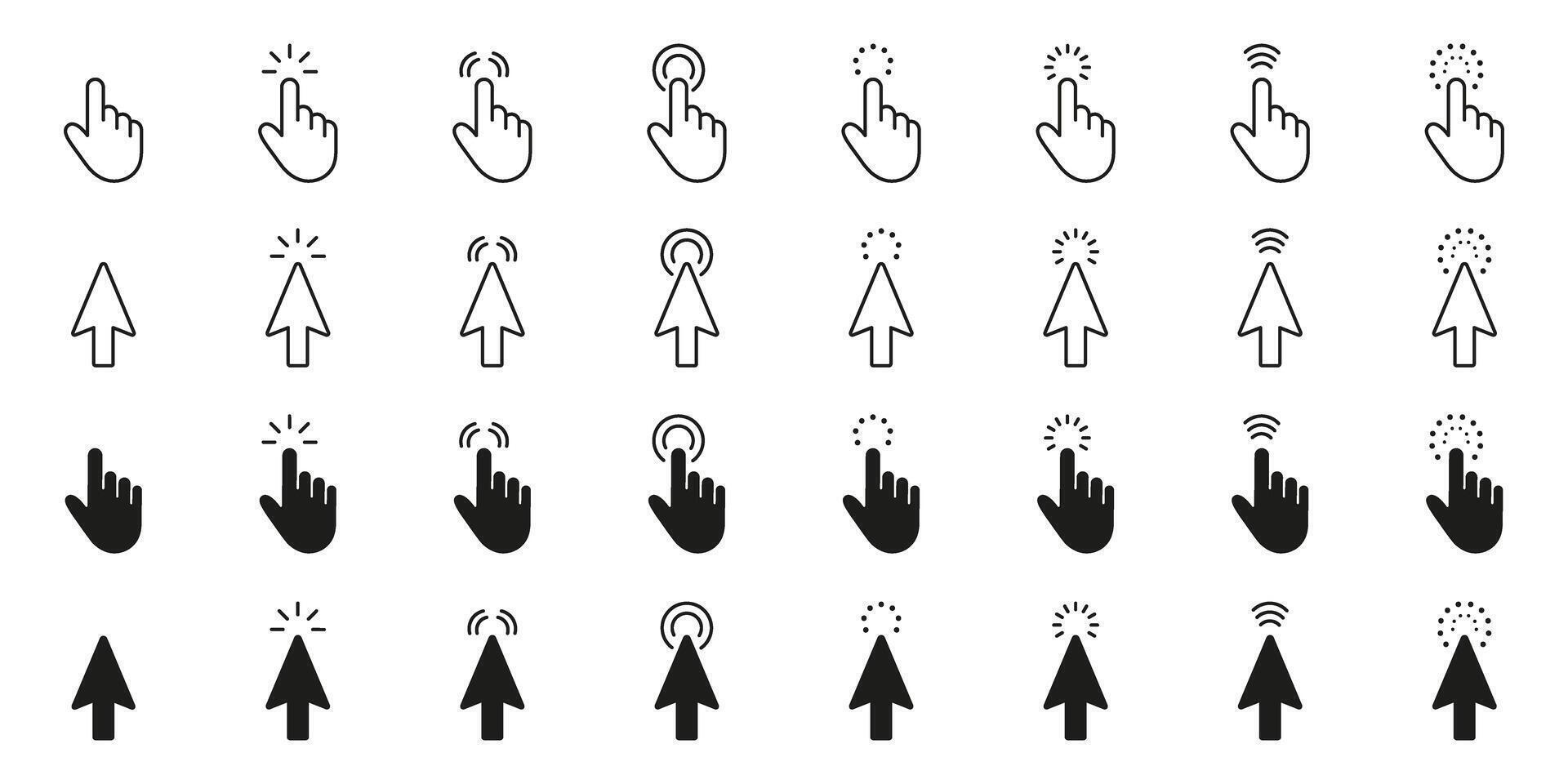 Cursor And Pointer Click Gesture Line And Solid Icon Set. Digital Navigation And Touchscreen ...