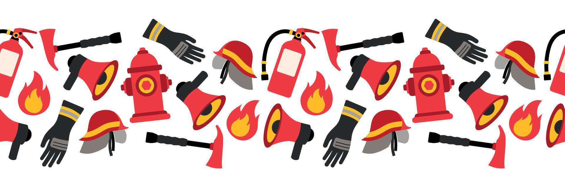 Firefighter Equipment seamless border Illustration. Seamless ...