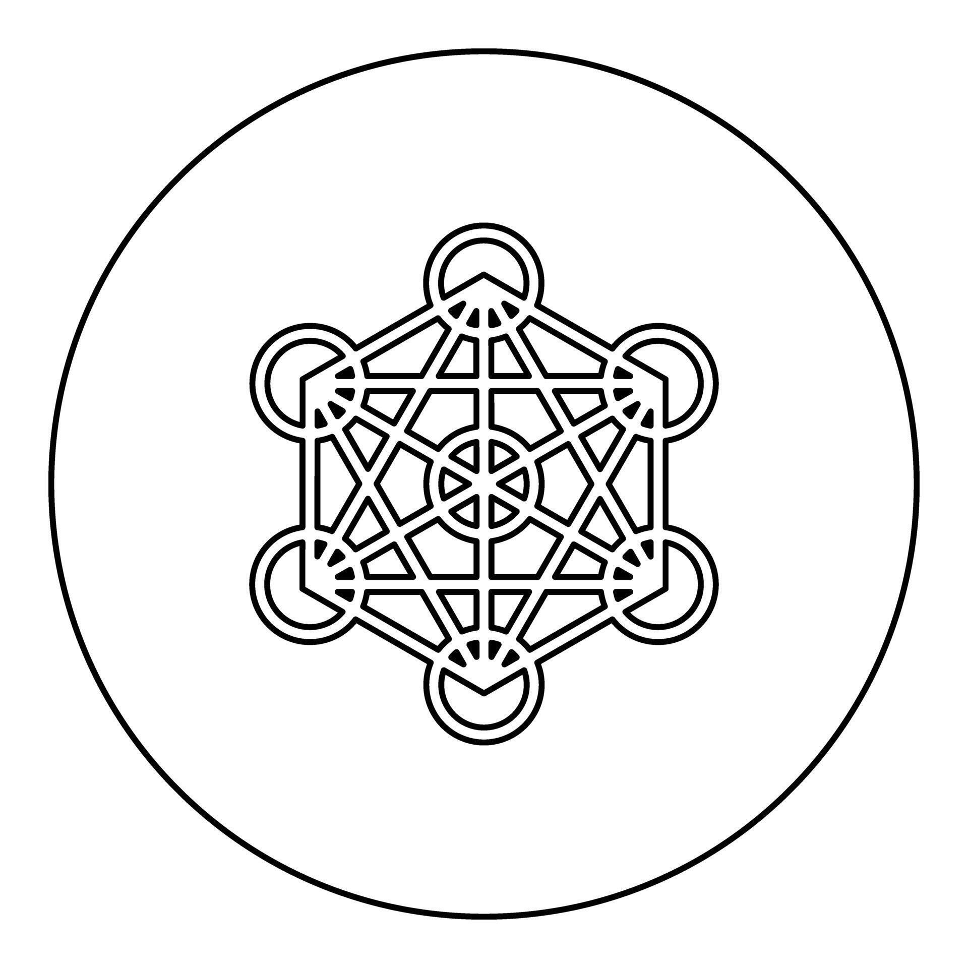 Metatron Cube Sacred Geometry Icon In Circle Round Black Color Outline Contour Thin 59552843