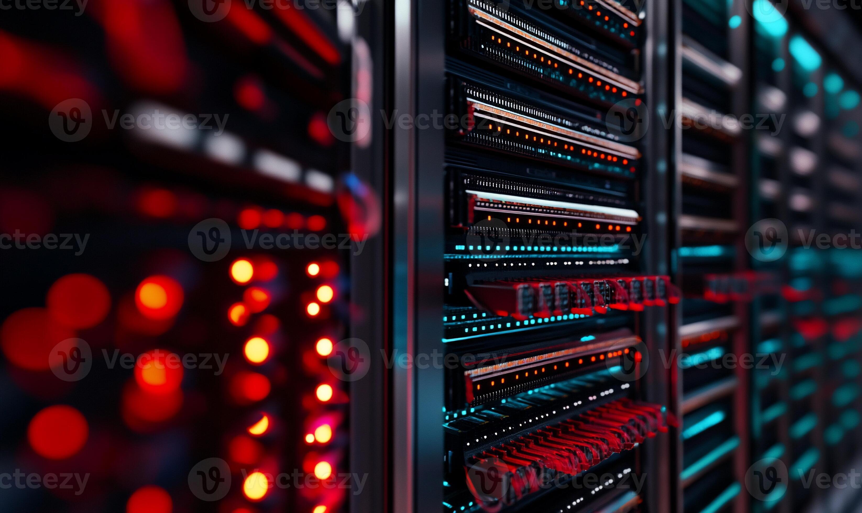 Server Rack Close-up. Illuminated server components in a data center 59561371 Stock Photo at ...
