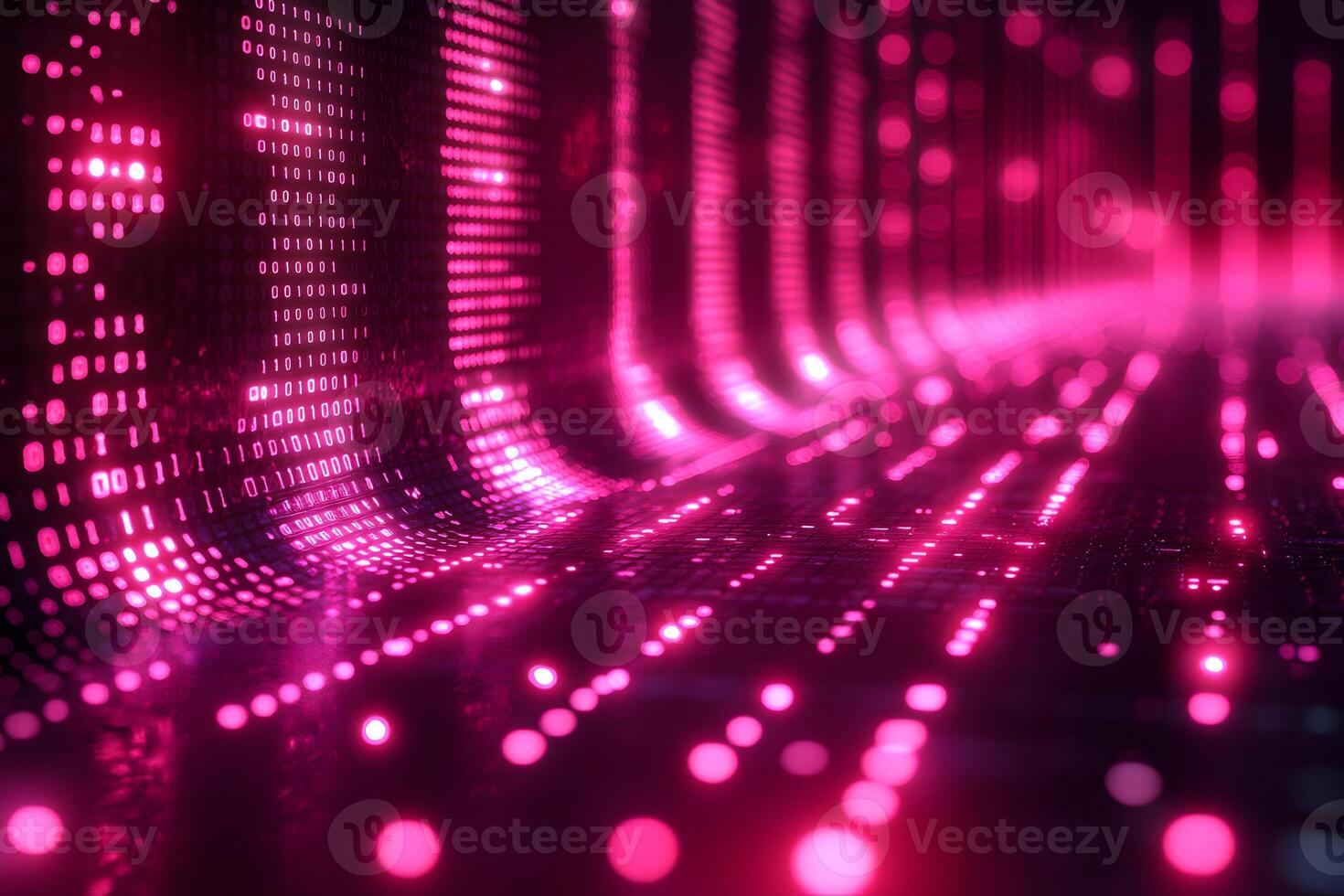 Futuristic Digital Data Stream with Pink Binary Code in High-Tech ...