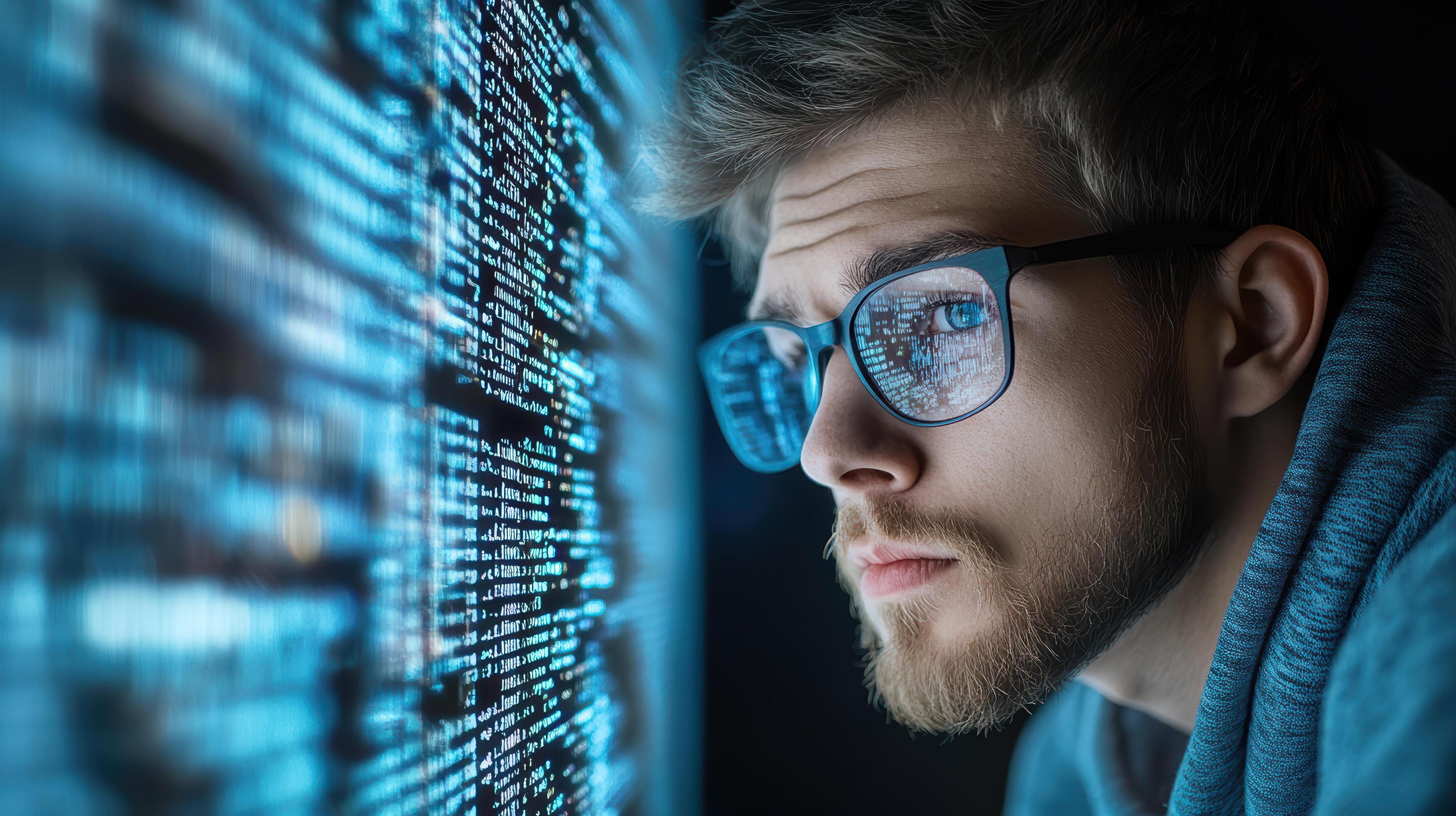 focused web developer analyzing code on digital screen 59574071 Stock ...