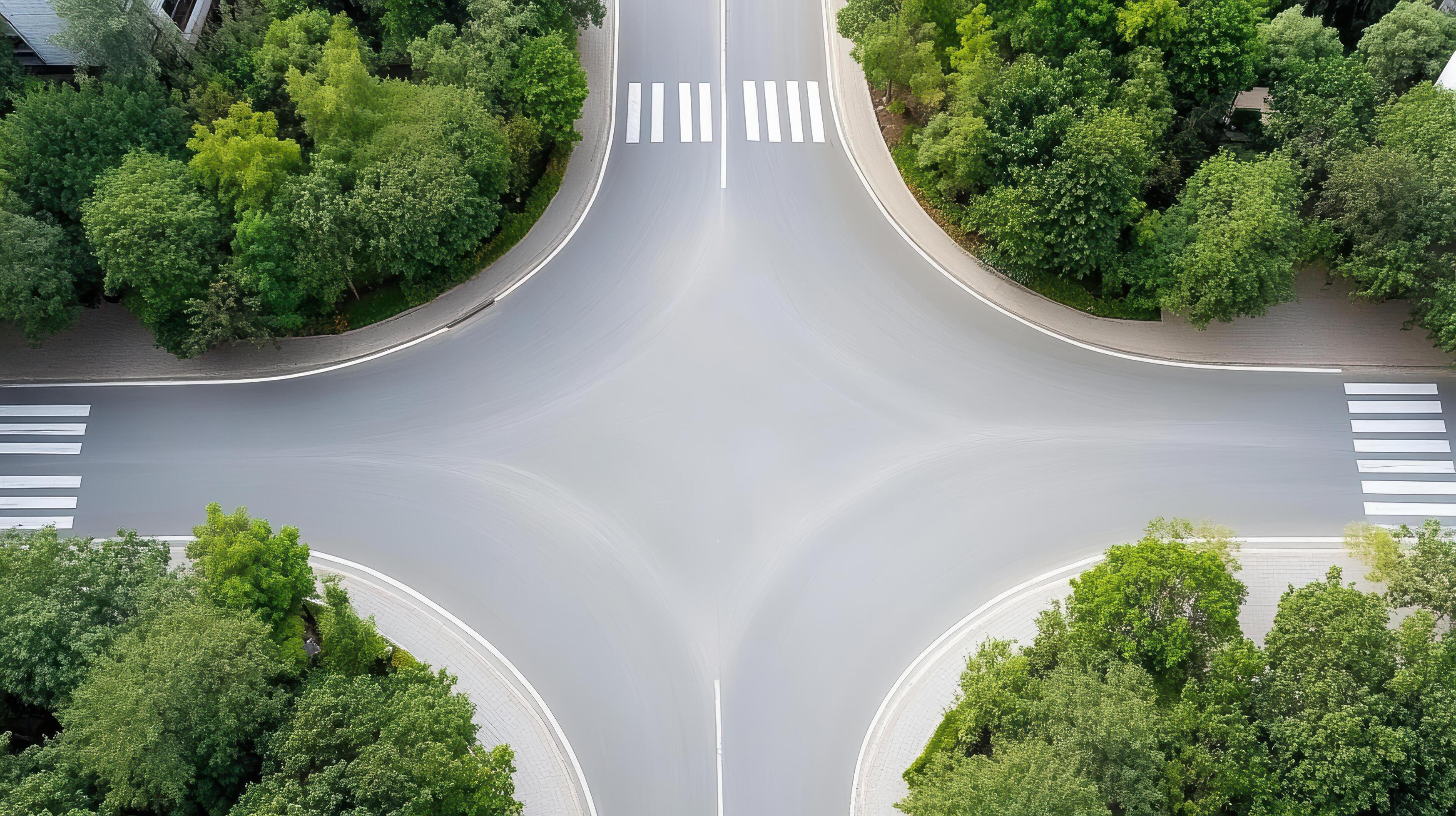 Aerial view of roundabout surrounded by lush greenery and crosswalks 59575713 Stock Photo at ...