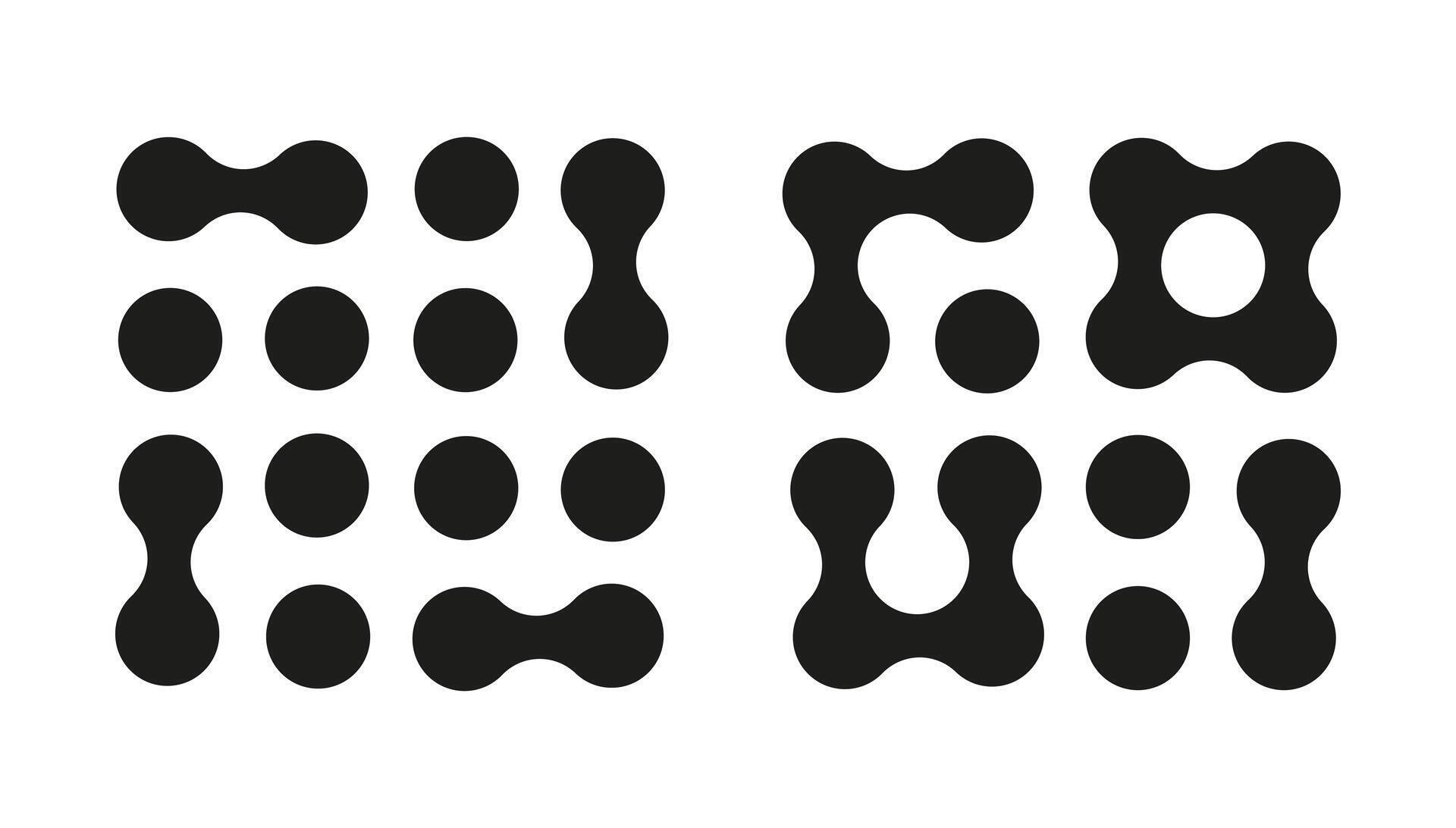 Connected dots signs. Innovation abstract symbols. Circles simple organic patterns. Metaball ...