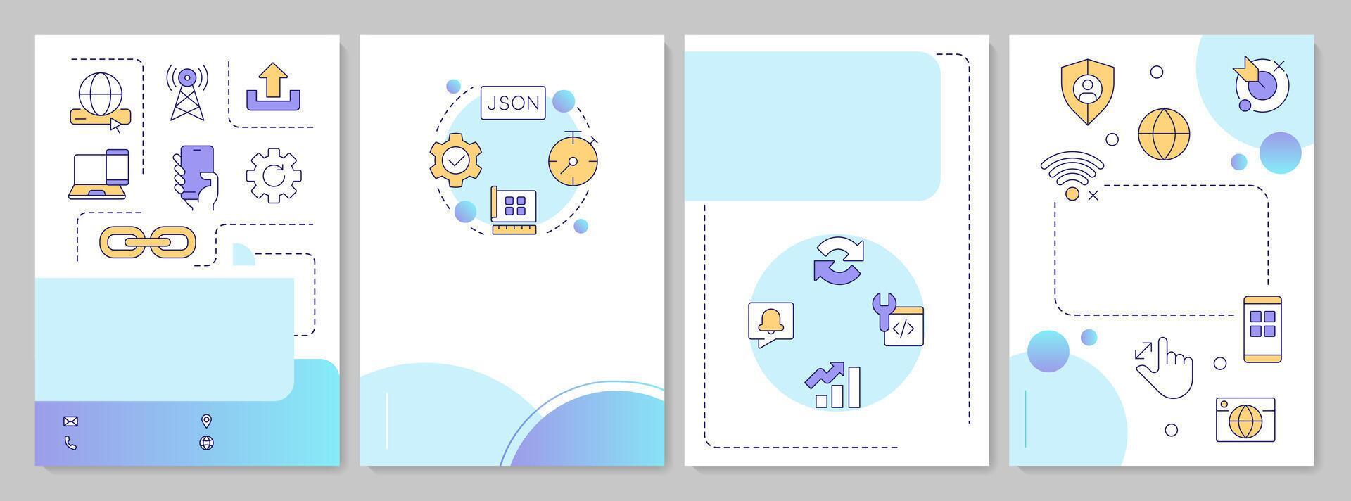 Progressive web app blue circle brochure template. Platform based software development. Leaflet ...