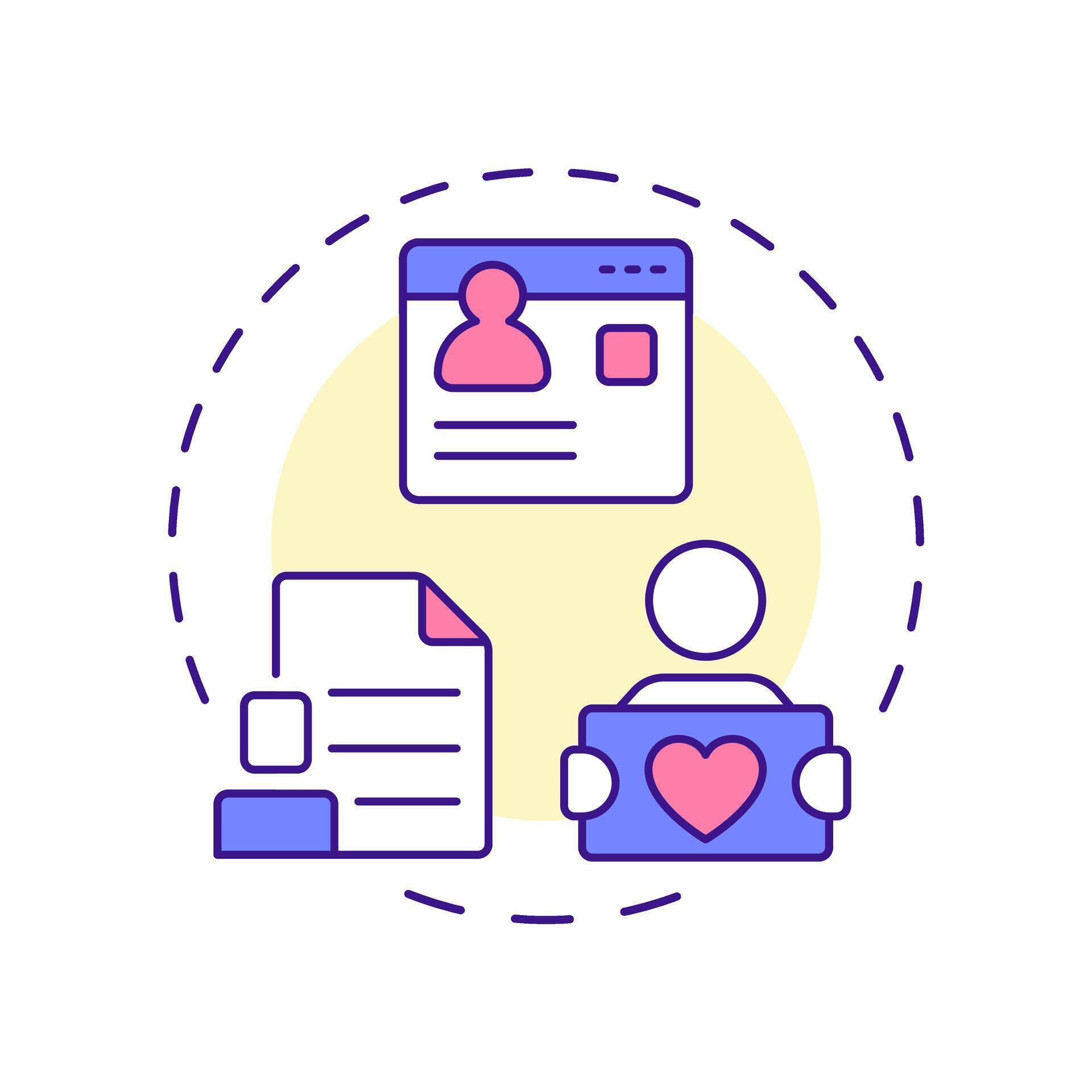 Volunteer profiles multi color concept icon. Personal information base ...