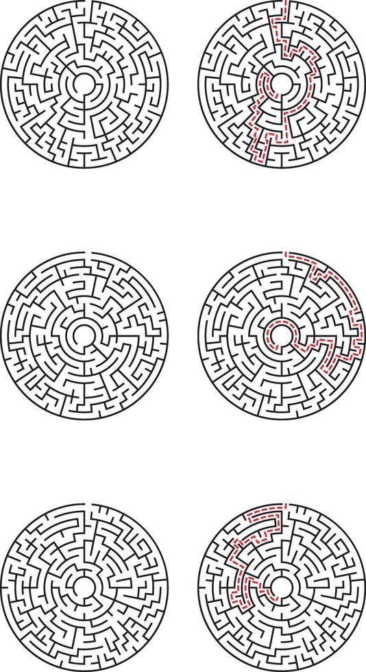 Circular Maze Puzzles Solutions and Pathfinding Challenges 59671978 Vector Art at Vecteezy