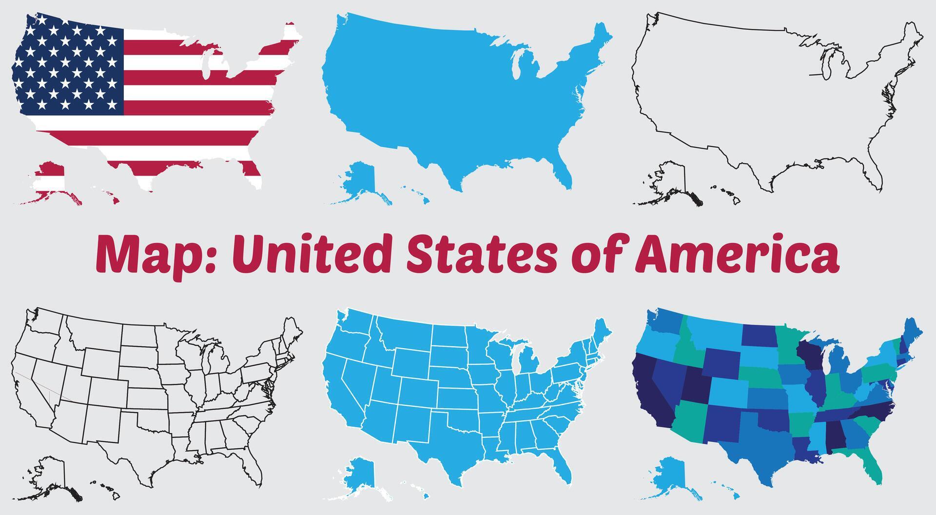 USA map. American map. United States of America map in flat and lines ...