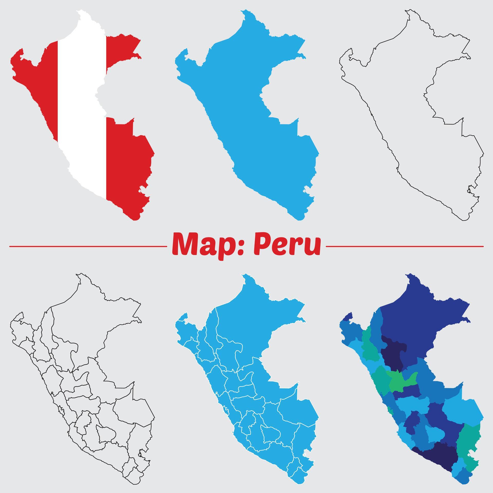 Maps of Peru, Outline, and Regional Divisions, Peru country map set. internal provinces borders ...
