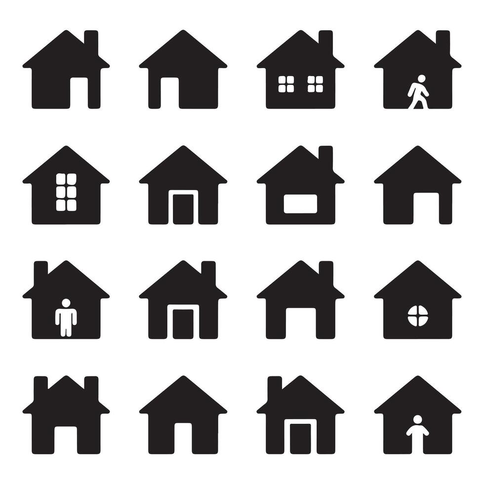 A set of stylish house silhouettes against a white background ...