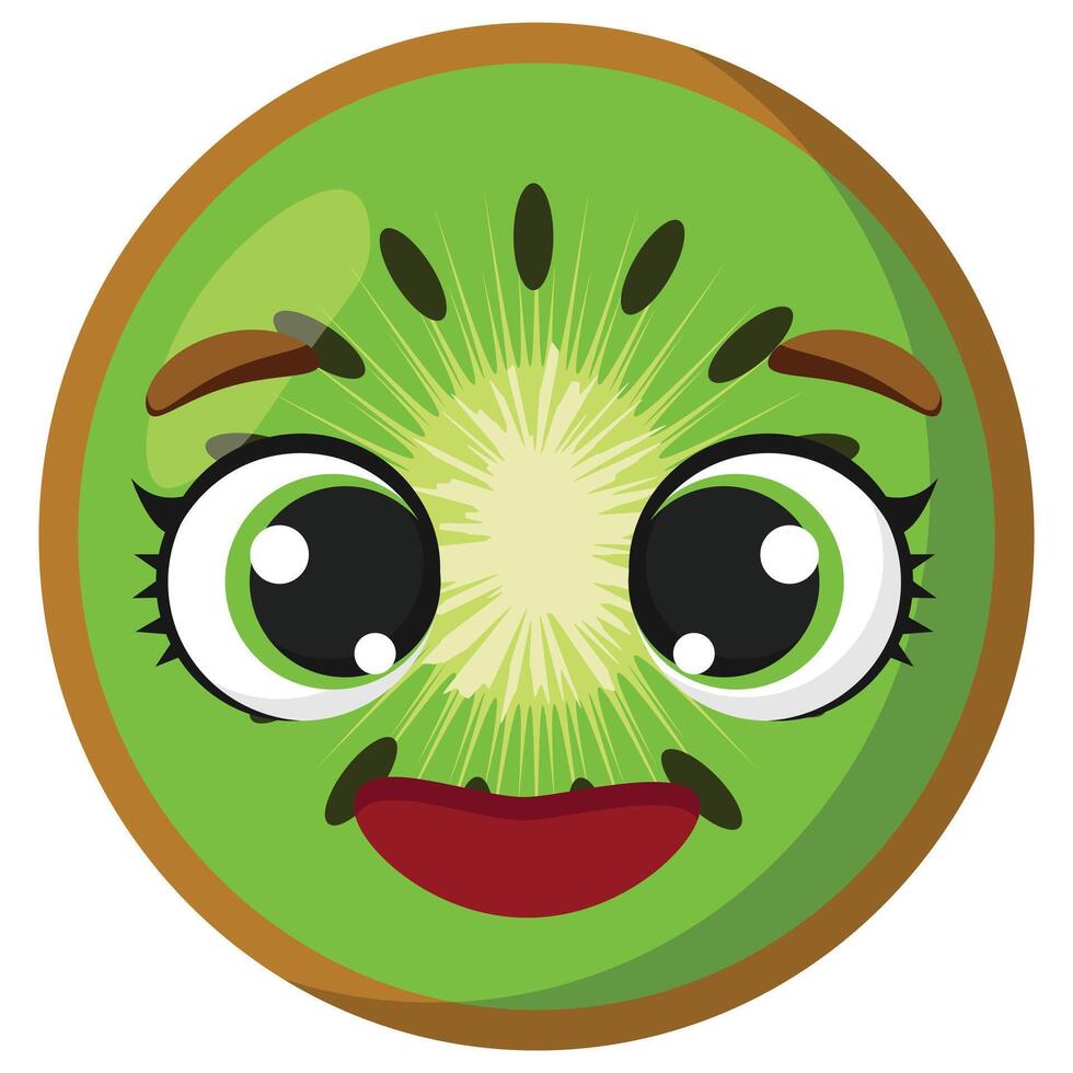 Happy kiwi fruit with big eyes and joyful smile, ideal for food-related products, childrens ...
