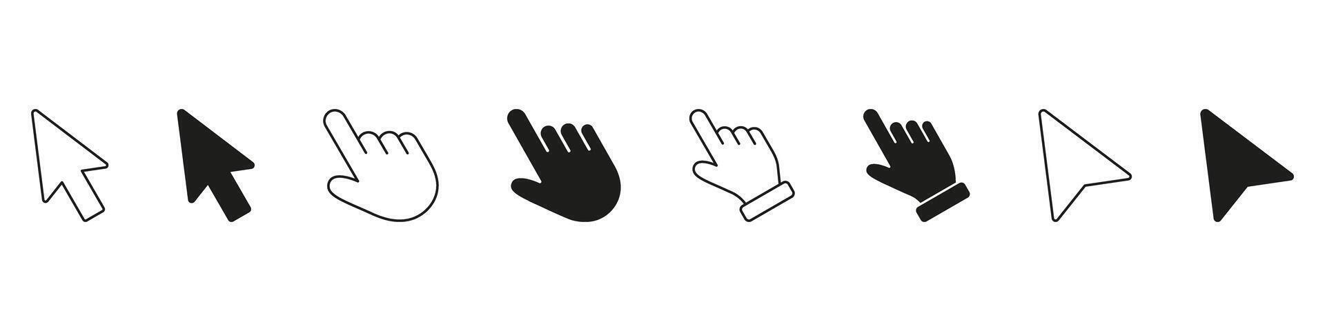 Mouse Cursor And Hand Pointer Line And Solid Icon Set. Interactive Click And Navigation Gesture ...