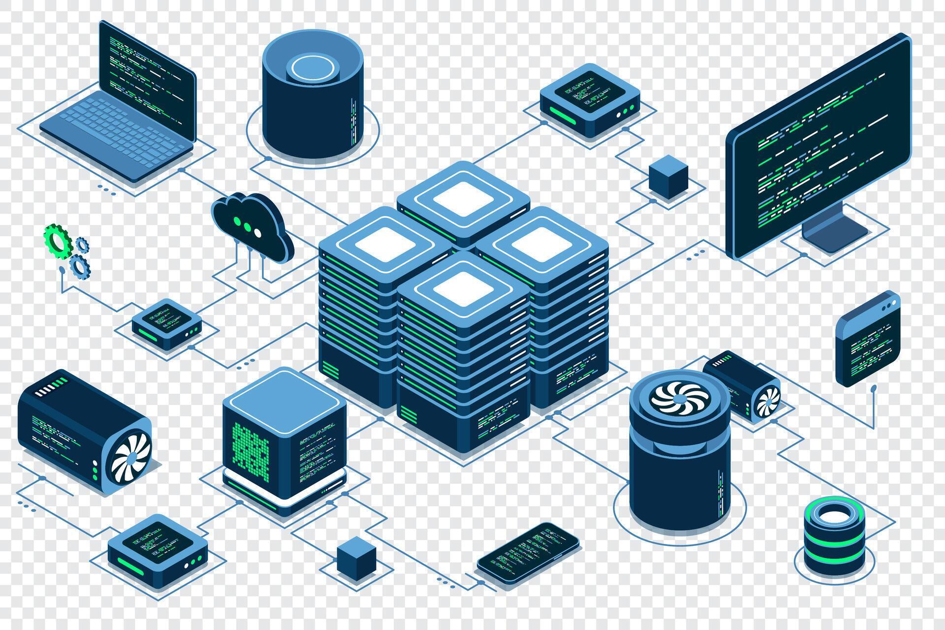Computer Technology Isometric Illustration Computation Of Big Data