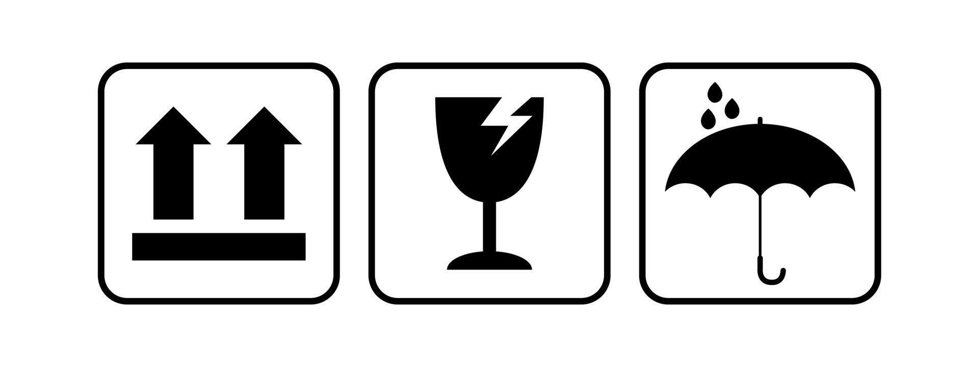 fragile icon, handle with care icon, warning symbol, beware of breakage, umbrella, glass caution ...