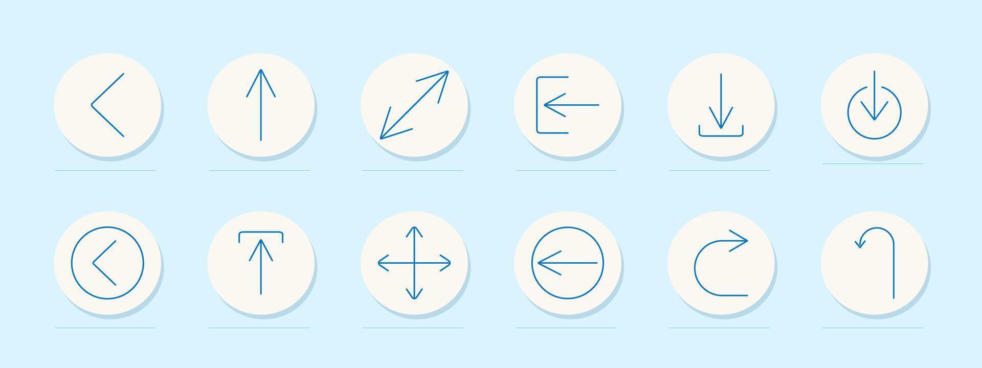 Arrow navigation set icon. Left, up, diagonal, enter, download, rotate, expand, undo, scroll ...