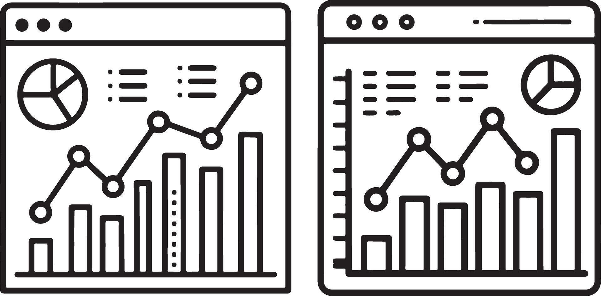 Data analysis icon. Data marketing with web pages icon in flat filled and outline stroke line ...