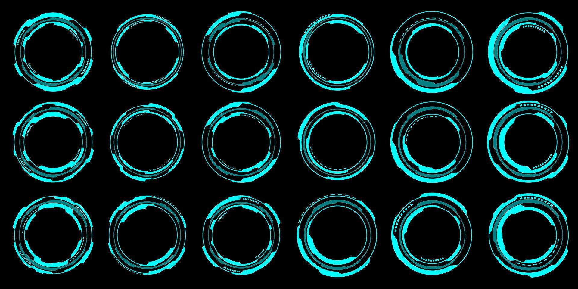 Set of sci fi blue circle user interface elements technology futuristic design modern on black ...