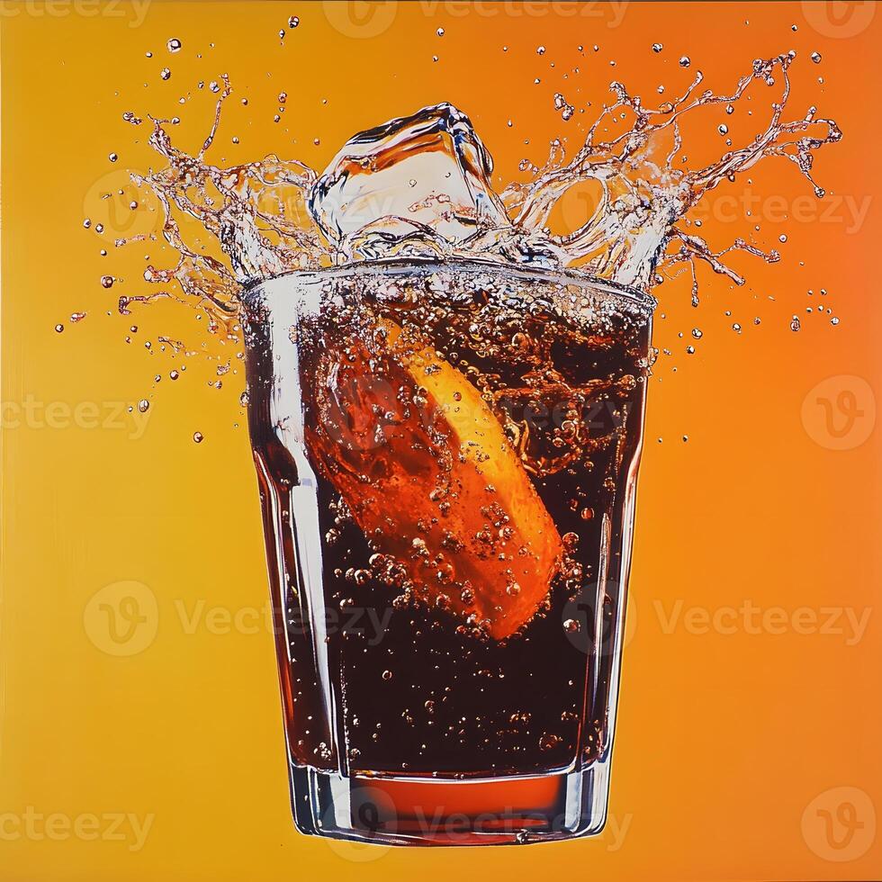Refreshing Cola Drink with Ice and Orange Slice Splashing in Glass 59901532 Stock Photo at Vecteezy