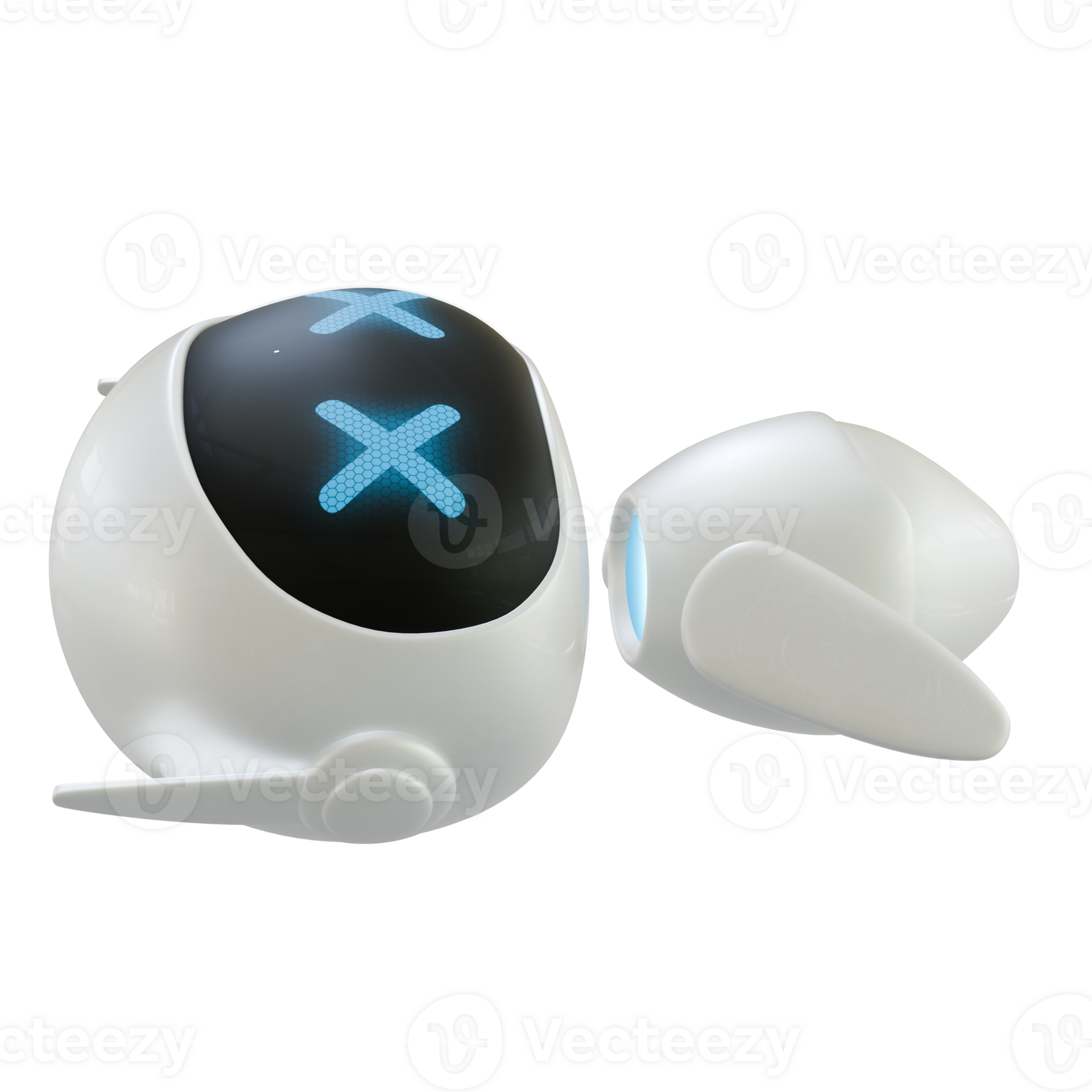 Artificial intelligence personal assistant robot with a dead gesture. Mini robot 3d character ...