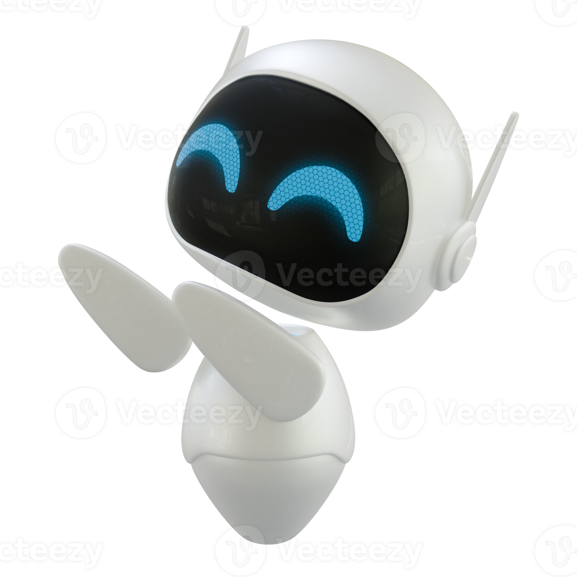 Artificial intelligence personal assistant robot with a pointing up gesture. Mini robot 3d ...