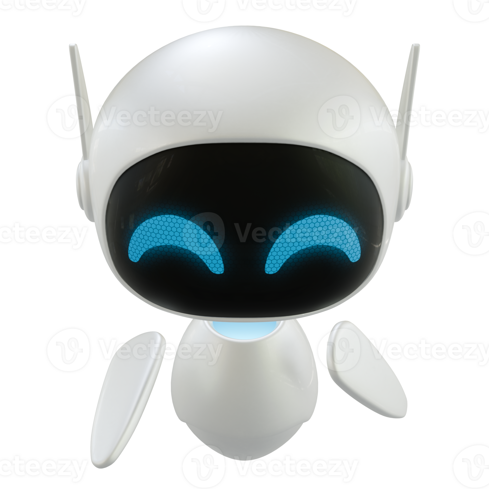 Artificial intelligence personal assistant robot with a pointing down gesture. Mini robot 3d ...