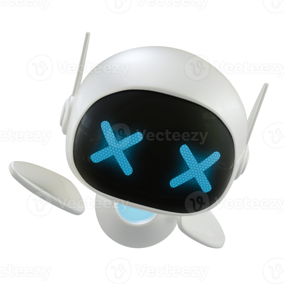 Artificial intelligence personal assistant robot with a falling down gesture. Mini robot 3d ...