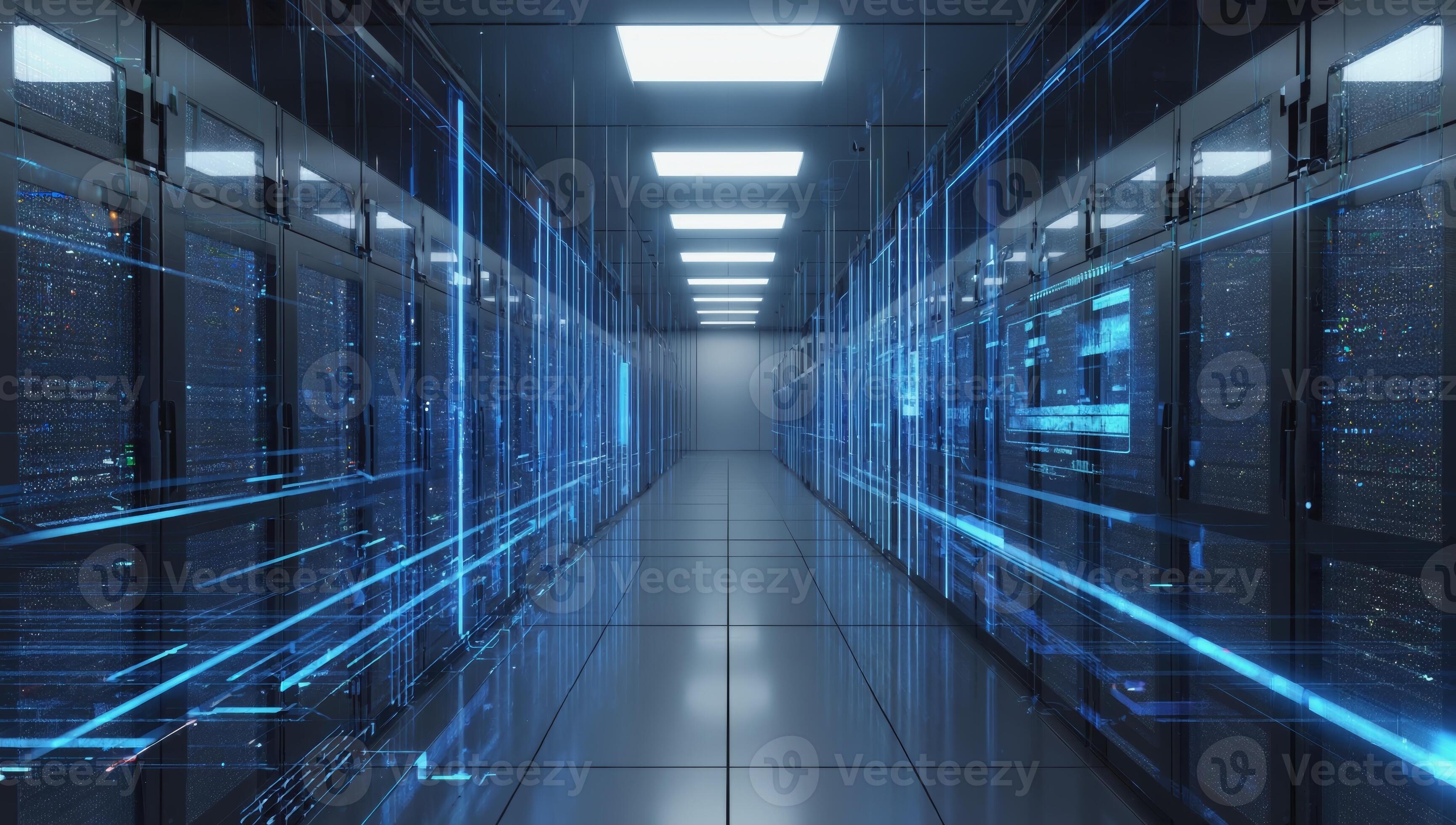 High-tech server room with futuristic data flow visualizations in a modern facility 59948555 ...