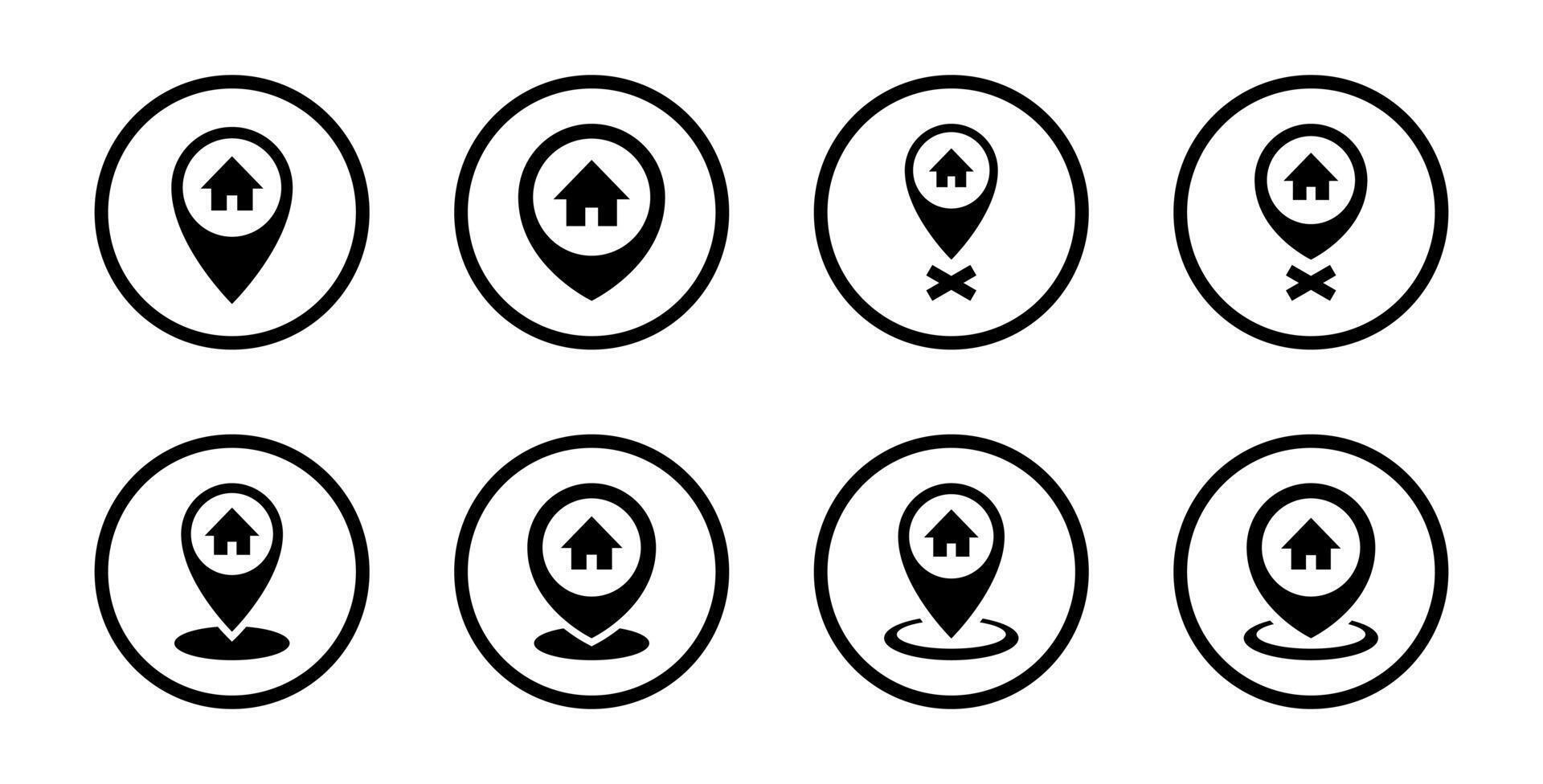 House location icon set collection on circle line. Map pointer with home, address sign symbol ...