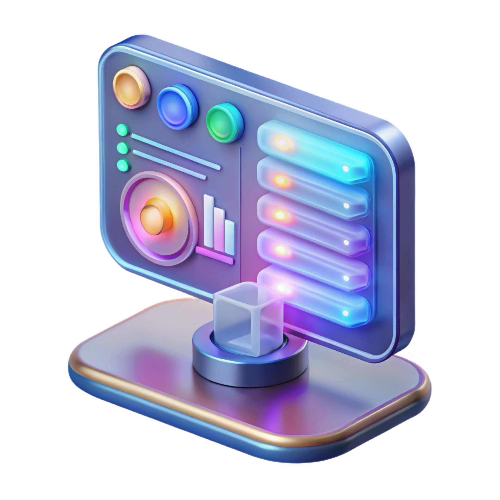 coveted abstract Holographic interface panel, complex data display, interactive buttons. NO ...