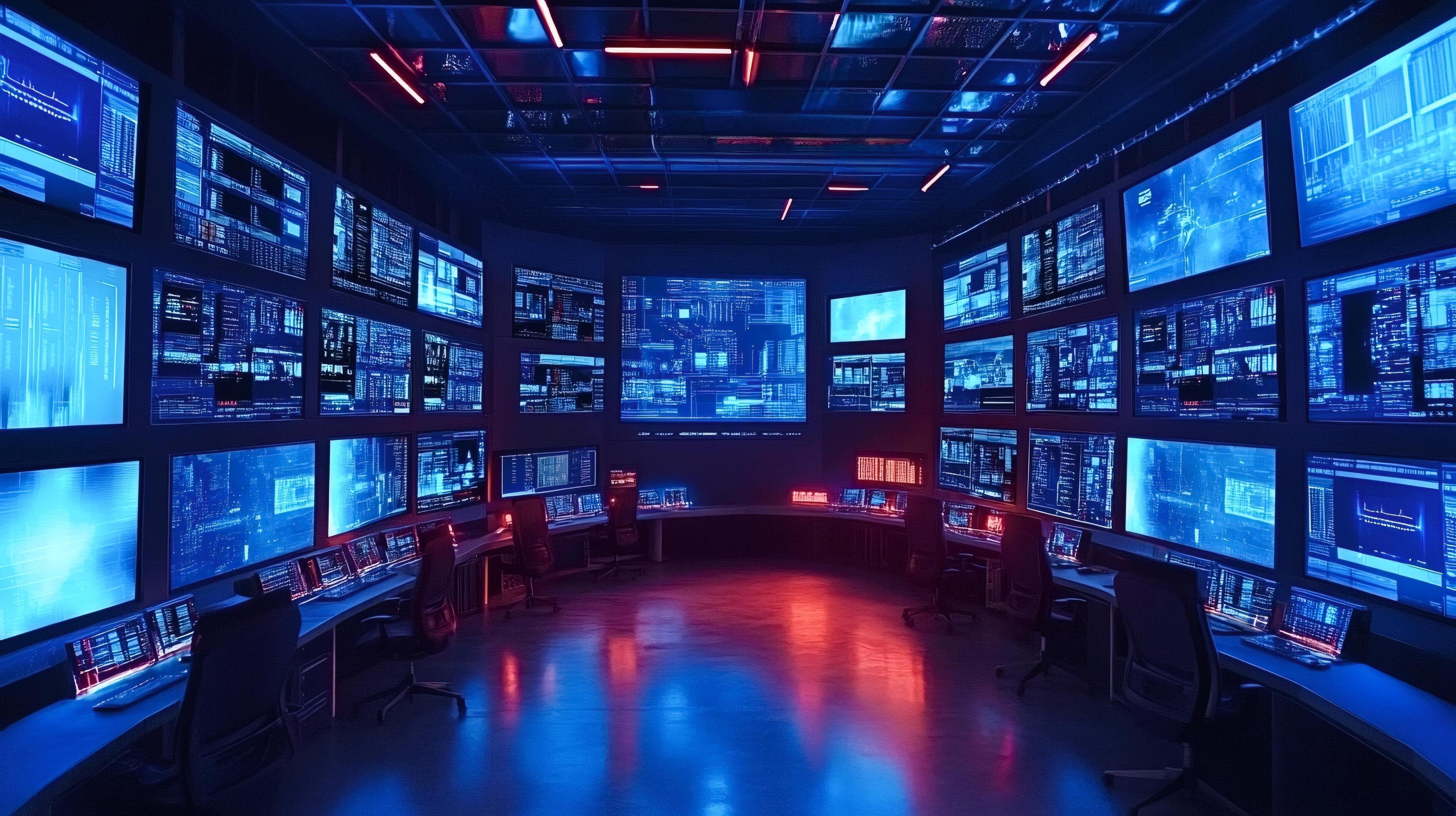 Modern Cybersecurity Center Monitoring Global Network Activity With