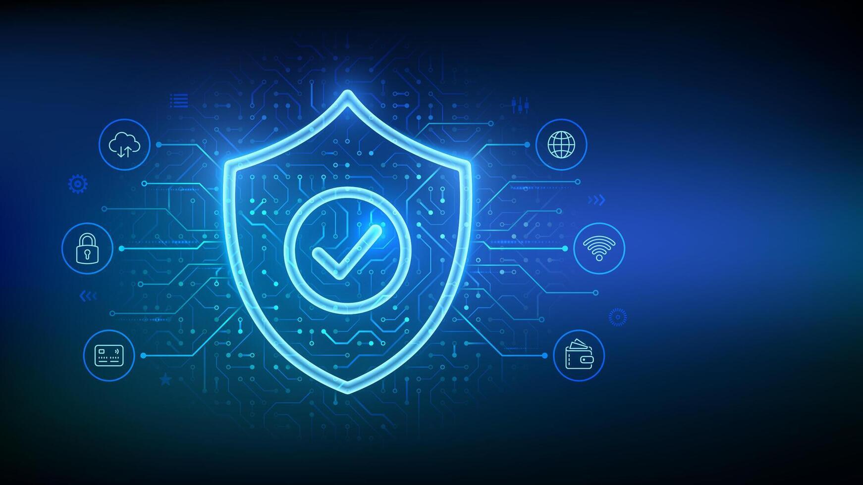 Security Shield Cyber Security Protection Shield With Check Mark Icon